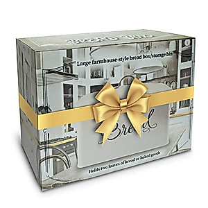 Better Kitchen Products Classic Metal Bread Box with Side Handles, Large Capacity (2 Bread Loaves), Farmhouse Bread Bin for Kitchen Countertop, Steel Bread Storage Container with Lid, White