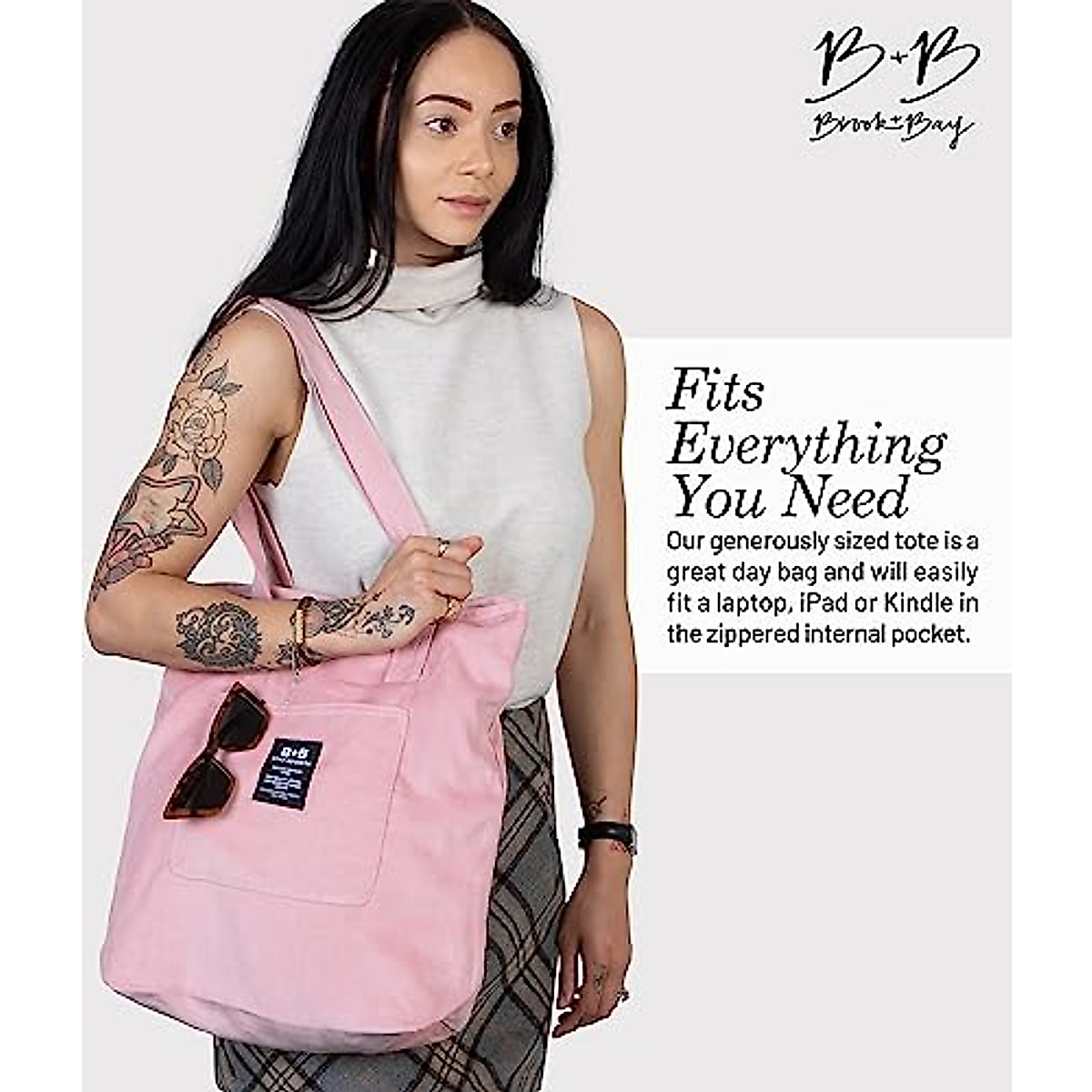 Brook + Bay Corduroy Tote Bag for Women - Boho Bag - Plain Tote Bag with Pockets - Cute Tote Bags Aesthetic - Shoulder Bag