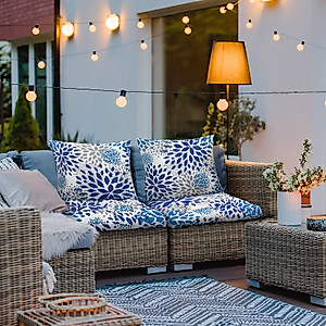 Briwooody Boho Outdoor Deep Seat Cushion Set Waterproof Outdoor Seat Cushion Floral Printed Patio Chair Cushions Set Lawn Furniture Cushions for Patio Garden (Blue Geometric Flower,24 x 24 in)