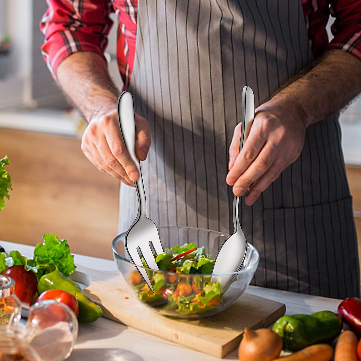 66-Piece Heavy Duty Silverware Set for 12, LIANYU Thick Flatware Set with Serving Utensils, Stainless Steel Cutlery Tableware Include Fork Knife Spoon, Mirror Finished, Dishwasher Safe