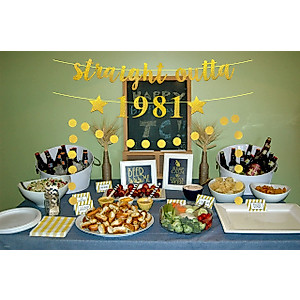 Straight Outta 1981 Banner, Gold Glitter 40th Birthday Banner Decorations for Him Her, Happy 40th Birthday Decorations, 40th Birthday Banner, Men Women 40th Birthday Party Supplies (Pre-Assembled)