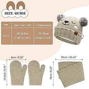 Kids Toddler Infants Winter Beanie Hats Scarfs Gloves Set Pompom Caps Mittens Neck Warmer with Fleece Gifts for 0 6 12 18 Months 1 2 3 4 Years Old Baby Girls Boys