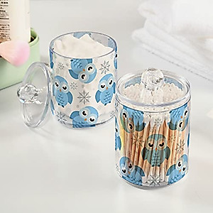 BOENLE 2 Pack Qtip Holder Organizer Dispenser Owls Snowflakes Winter Christmas Bathroom Storage Canister Cotton Ball Holder Container for Cotton Swabs/Pads/Floss