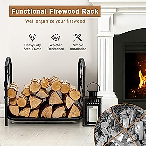 Goplus 19” Small Firewood Rack, Indoor and Outdoor Decorative Firewood Storage Carrier Log Rack with Elegant Leaf Patterns & Raised Legs, Heavy Duty Firewood Holder for Fireplace, Fire Pit