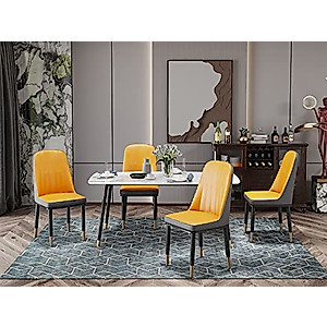 Pvillez PU Leather Dining Chairs Set of 4, Modern Kitchen Chairs with Iron Metal Gold Plated Legs, Comfy Upholstered Armless Side Chair Accent Chair for Dining Room Kitchen Living Room (Orange)