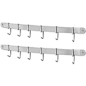 eForwish Stainless Steel Kitchen Utensil Racks Holder Hanging Rail Organize Pots Pans Kitchen Knife Gadgets On Wall Mounted Hanger Bar Rail Under Cabinet Shelf (6 Hook,17") Pack of 2