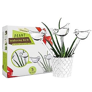 Durable glass Bird Design Watering globes - 3 pack Gift for gardeners, Her or Mom with 3 Water Bulbs, a Funnel + 3 spikes against dirt for Indoor Plants / Watering Bulbs, Water Globes, Home Decoration