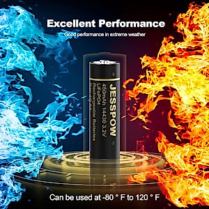 JESSPOW 14430 3.2 Volt Rechargeable Solar Battery, Rechargeable LiFePo4 Batteries [ 450mAh 3.2V 8Pack ] for Outdoor Garden Light, Solar Panel Light, Tooth Brush, Shaver, Flashlight (NOT AA Battery)