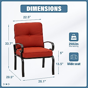 Patiomore 2 Pcs Outdoor Patio Dining Chairs Bistro Set Wrought Iron Furniture Set, All-Weather Garden Seating Chair with Red Cushions