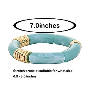 MythDone Chunky Bamboo Tube Bracelets Colorful Curved Resin Stretch Bracelet Gold Stacking Bangles Acrylic Beads Stretchable Friendship Bracelets for Women (4pcs style A)