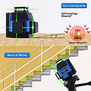 Laser Level Self Leveling - Jkaoclever 12 Lines 3x360° Laser Tool, 150FT Green Cross Line Lazer Level for Construction/Picture Hanging -Vertical/Horizontal Line, 2 Rechargeable Batteries, Wall Bracket