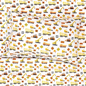 1500 Supreme Kids Bed Sheet Collection - Fun Colorful and Comfortable Boys and Girls Toddler Sheet Sets - Deep Pocket Wrinkle Free Soft and Cozy Bedding - Twin, Construction