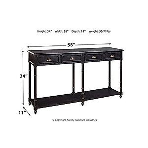 Signature Design by Ashley Eirdale Vintage Casual 4 Drawer Console Sofa Table, Black