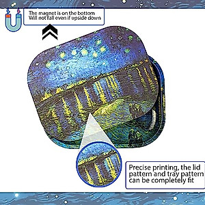 Rolling Tray with Magnetic Lid,Smooth Rounded Edges Double-Sided Printing with Van Gogh Art Premium Metal Small Tray,Perfect Storage for Home Or On-The-go-7" X 5.5" (Van Gogh Art)