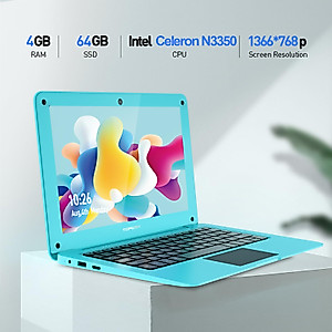 TOPOSH Kids Laptop 10.1 Inch Supports Windows 10 PC Notebook Computer 4GB RAM+64GB SSD Intel Celeron N3350 Dual-Core Graphics 1.1 GHz with US Keyboard WiFi Bluetooth-Green