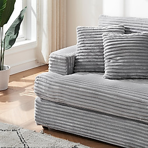 Ball & Cast 79.3" Corduroy Upholstered Comfy Sofa,3 Seater Couch with Deep Seat,Mordern Loveseat with 4 Pillows for Livingroom, Apartment, Office, Gray