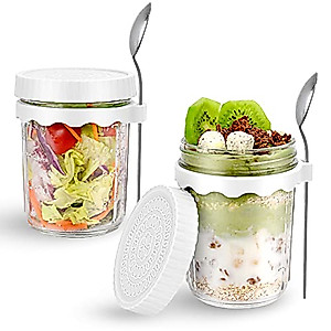 2Pack Overnight Oats Containers with Lids and Spoon,16 oz Overnight Oats Jars Glass Oatmeal Meal Prep Containers Reusable for Chia Pudding Yogurt Fruit Salad Dessert Snacks Breakfast Cereal Cups On the Go,Suitable for Home,Companies,Work and Travel