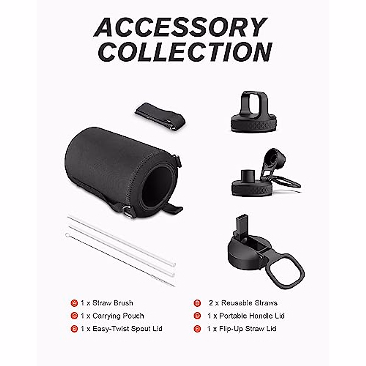 64 oz Water Bottle Insulated with Straw & 3 Lids, Coolflask Large Metal Stainless Steel Water Jug Big Half Gallon Wide Mouth for Sports, Gym or Office, BPA-Free Keep Cold 48H Hot 24H, Magic Black