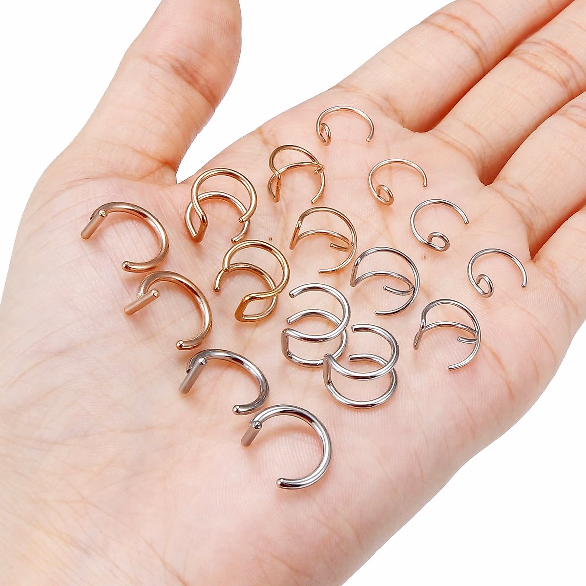 Ftovosyo Fake Lip Rings T Shaped Stainless Steel Gothic Clip on Non Piercing Nose Ring Double Cartilage Helix Earrings Ear Cuff for Women Men Silver-Tone Rose Gold