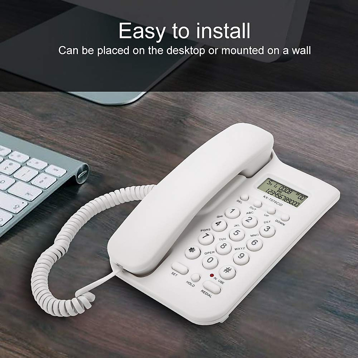 Corded Telephone, Landline Wall Pone Desktop Wired Handset Telephone with Caller ID, Calls Display for Office Home Hotel (White)