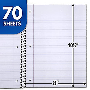 Mead Spiral Notebook, 6 Pack of 1-Subject College Ruled Spiral Bound , Pastel Color Cute school Notebooks, 70 Pages