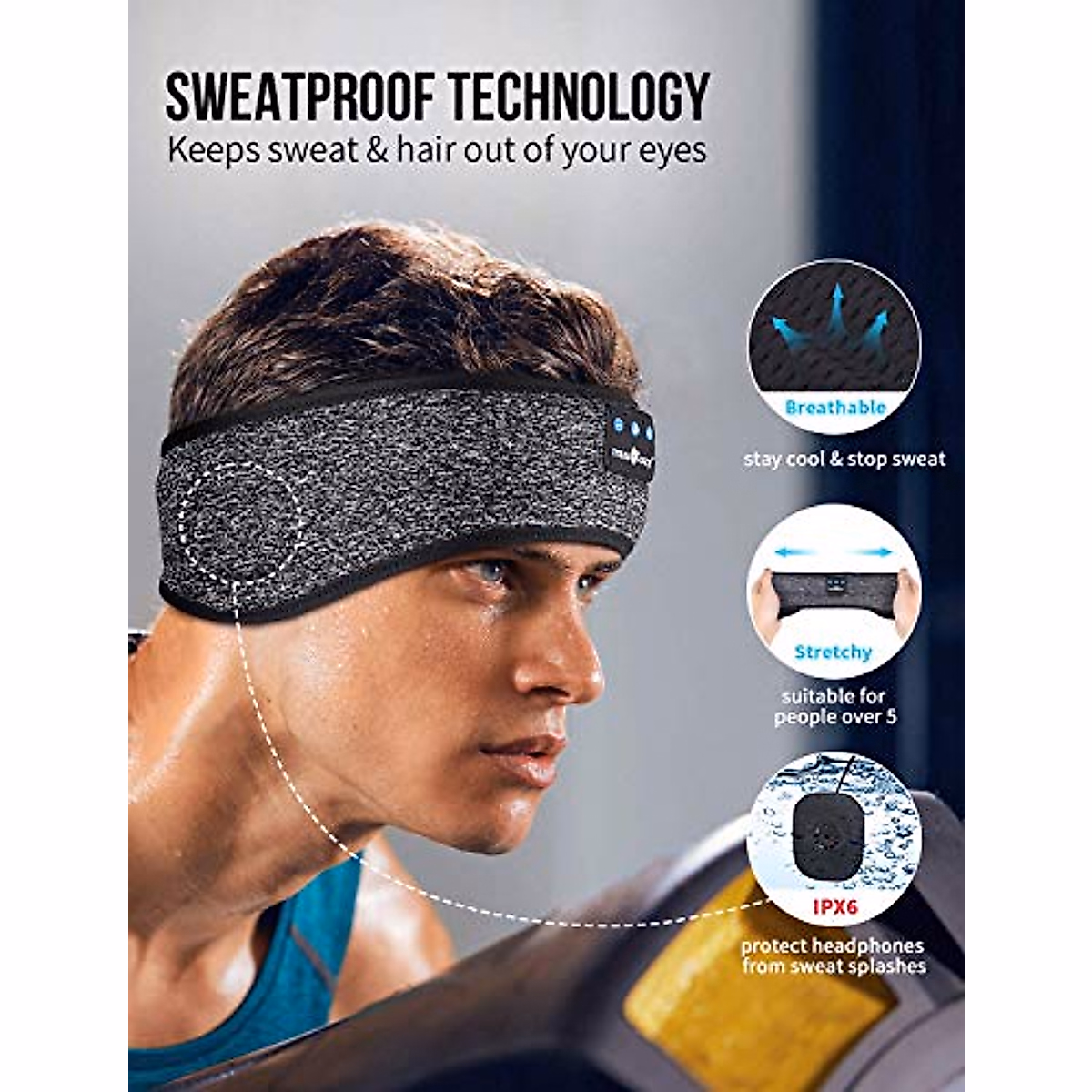 MUSICOZY Sleep Headphones Bluetooth Wireless Sports Headband, Sleeping Eye Mask Earbud for Side Sleepers Air Travel Cool Tech Unique Holiday Christmas Gifts, Pack of 2