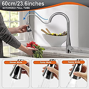 Kitchen Faucet with Pull Down Sprayer, Kitchen Sink Faucet Black for RV Bar Laundry Sink Stainless Steel Faucets High Arc 3 Modes with Water Lines