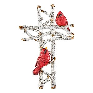 Collections Etc Rustic Christmas Cabin Decor Cardinals on Birch Wall Cross Holiday Decoration