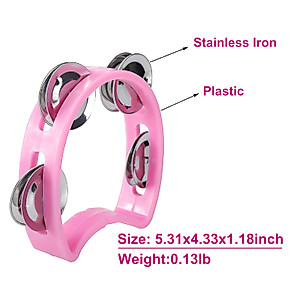 Patioer Hand Tambourine Bells, 12 Pcs Plastic Musical Percussion Tambourine with 4 Bells, Metal Jingles Tambourines