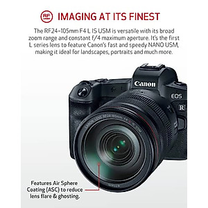 Canon EOS R RF24-105mm F4 L is USM Lens Kit, Vlogging and Content Creator Camera 4K UHD, Digital Single-Lens Non-Reflex AF/AE Camera, 0.24 Magnification, Mirrorless, Full-Frame