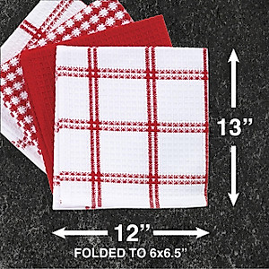 T-fal Premium Waffle Dish Cloths: Highly Absorbent, Super Soft Long Lasting - 100% Cotton, 12"x13" Flat Waffle Dish Towel for Cleaning & Drying Dishes, (4-Pack), Red