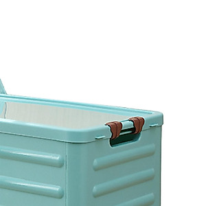 MagiDeal Storage Bin with Wheels and Handle Rolling Crate Foldable Closet Organizer with Lid Lidded Storage Bin for Clothes Household, Blue, 53cmx36cmx29cm