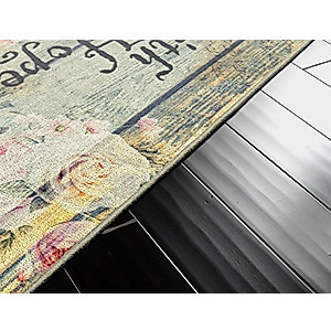 Brumlow Mills Faith, Hope, Love Vintage Floral Spring Kitchen Rug, Living Room or Bedroom Mat, Bathroom, and Entryway Rug, 1'8" x 2'10", Beige