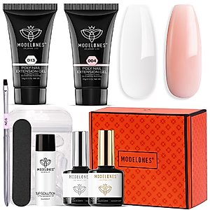 Modelones Poly Nail Gel Kit 30ml 2PCS With Slip Solution Extension Builder Enhancement Professional Starter Kit All-in-One Nail Technician French Kit