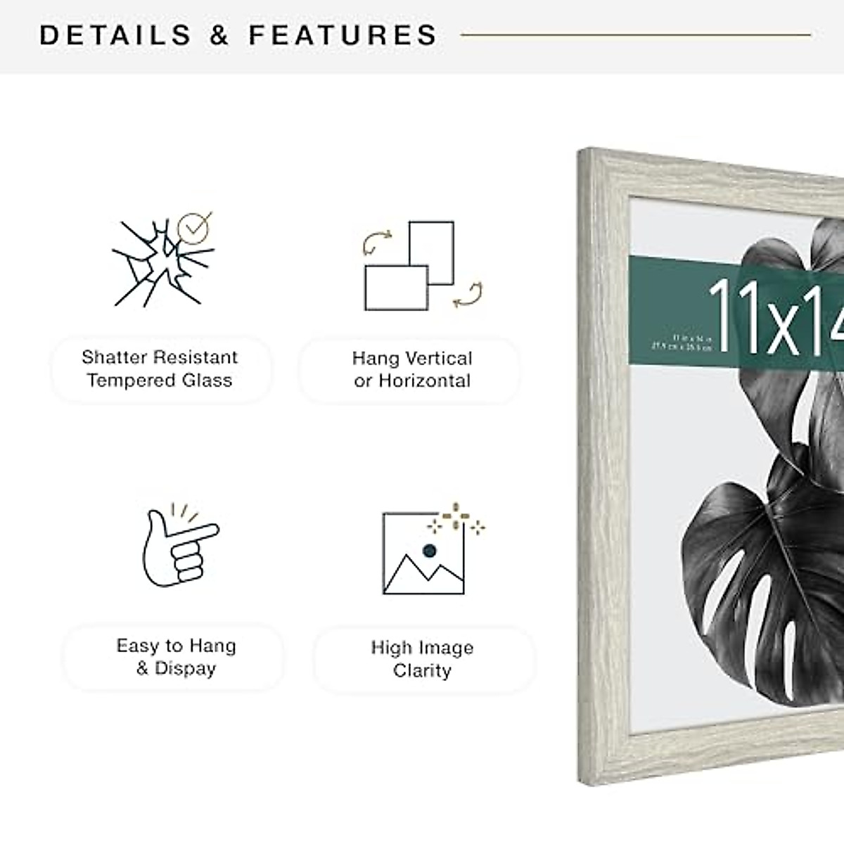 MCS Studio Gallery 11x14 Picture Frame Gray Woodgrain Shatter Resistant Glass, Rectangle Photo Frame for Photos, Posters & Art Prints (1-Pack)