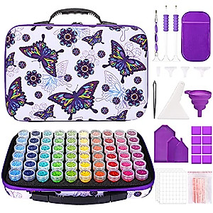 Quefe 60 Slots Diamond Painting Storage Containers, Diamond Art Accessories and Tools Kit Box with Shockproof Jars for DIY Diamond Art Craft Jewelry Bead Rhinestones Organizer