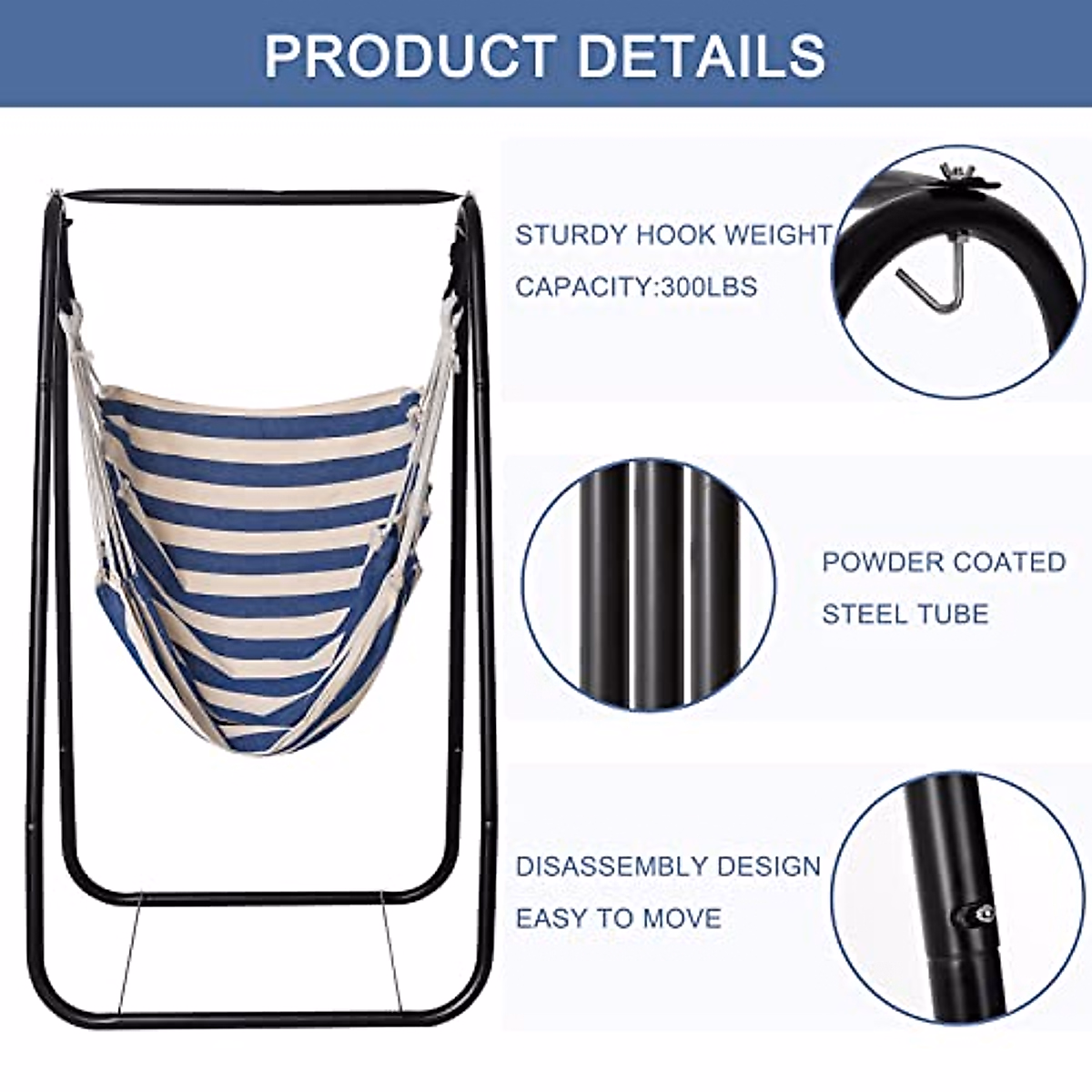 Hammock Chair with Stand, Heavy Duty Swing Stand and Chair for Indoor Outdoor Weather Resistant, Max Load 200 Lbs,for Swing Chair,Suitable for Indoor,Outdoor,Patio,Yard