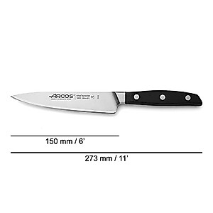 ARCOS Chef Knife 6 Inch Stainless Steel. Professional Kitchen Knife for Cooking. Ergonomic Polyoxymethylene Handle and 150 mm Blade. Series Manhattan. Color Black