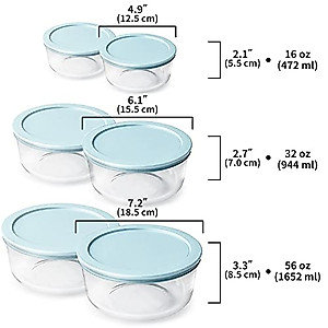 Luvan Glass Storage Containers with Lids, Set of 6 Round Glass Food Storage Containers (2cup/4cup/7cup) for Kichen and Storage, Dishwasher, Refrigerator and Microwave Oven Safe