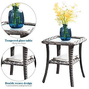 XIZZI Outdoor Furniture Patio Sectional Sofa Swivel Rocking Chairs 8 Piece All Weather PE Rattan Wicker Conversation Sets with Coffee and Side Table for Backyard Deck Garden,Denim Blue