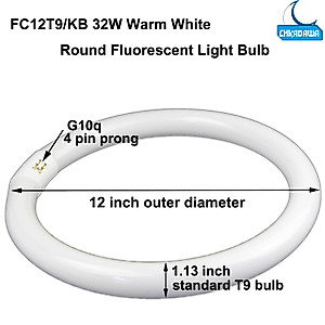 FC8T9/KB 22W and FC12T9/KB 32W Warm White Set, Round Fluorescent 8 inch T9 22 Watts & Circular Light Bulbs 12 inch 32 Watts Pack, Circline Kitchen and Bath Ceiling Fan Bulb, 3000K, G10q Prong