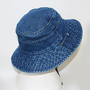AICHUAN Bucket Hat for Women Men Wide Brim Sun Hat Packable Cotton Denim Summer Beach Travel Outdoor Fishing Cap Dark Blue
