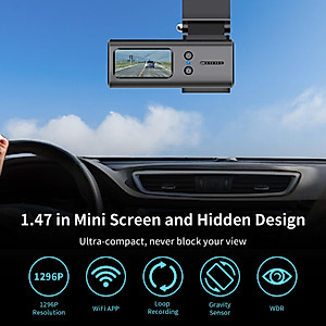 Frvesroe Dash Cam with WiFi APP, 1296P FHD Mini Front Dash Camera for Cars with Super Night Vision, WDR, Loop Recording, G-Sensor, Easy to Install, Free 16GB SD Card，FD-1