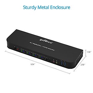 gofanco 4 Port 4K 60HZ DisplayPort KVM Switch with USB 3.0 – DisplayPort 1.4, 4K @60Hz 4:4:4, HDR, HDCP 2.2/1.4, USB Keyboard/Mouse, USB 3.0 Hub, MIC in, Stereo Out, IR Remote, Hotkeys (KVMDP-4P)