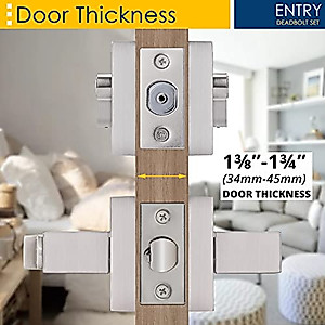Keyed Entry Door Lever and Double Cylinder Deadbolt Set, Keyed Alike Reversible Lockset, Satin Nickel Square Interior/Exterior Handleset for Bedroom, Front Door 3 Pack