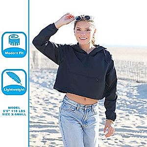 Global Blank Womens Cropped Jacket Crop Top Hoodies for Women Cropped Windbreaker Jackets, Black, Large