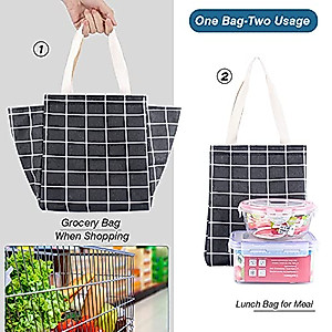 iknoe Insulated Lunch Bag for Women, Durable Wide-Open Foldable & Portable Lunch Tote with Interior Pockets, Water-resistant Thermal Lunch Cooler for Adults Picnic Beach-Black Plaid