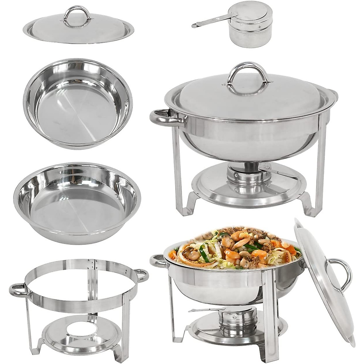 SUPER DEAL Stainless Steel Combo - 2 Round Chafing Dish and 2 Rectangular Chafers with FoldableFrames