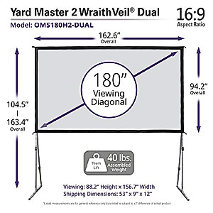 Elite Screens Yard Master 2 WraithVeil Projector Screen 180-INCH 16:9 Front and Rear 4K/8K Ultra HD Active 3D HDR Indoor Office OutdoorProjection Screens OMS180H2-DUAL US Based Company 2-YEAR WARRANTY