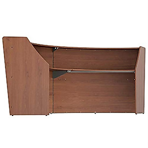 Linea Italia Curved Modern Office Desk Easy to Assembly 2 Panel Reception Counter for Lobby, Salon, 124" x 49", Cherry